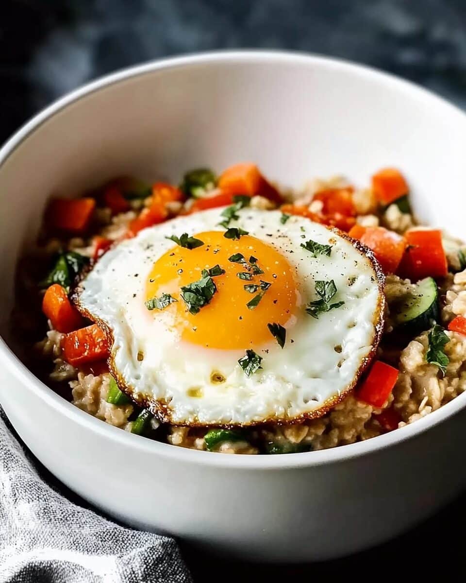 Savory Oatmeal with Cheddar and Fried Egg - Sophia Recipes