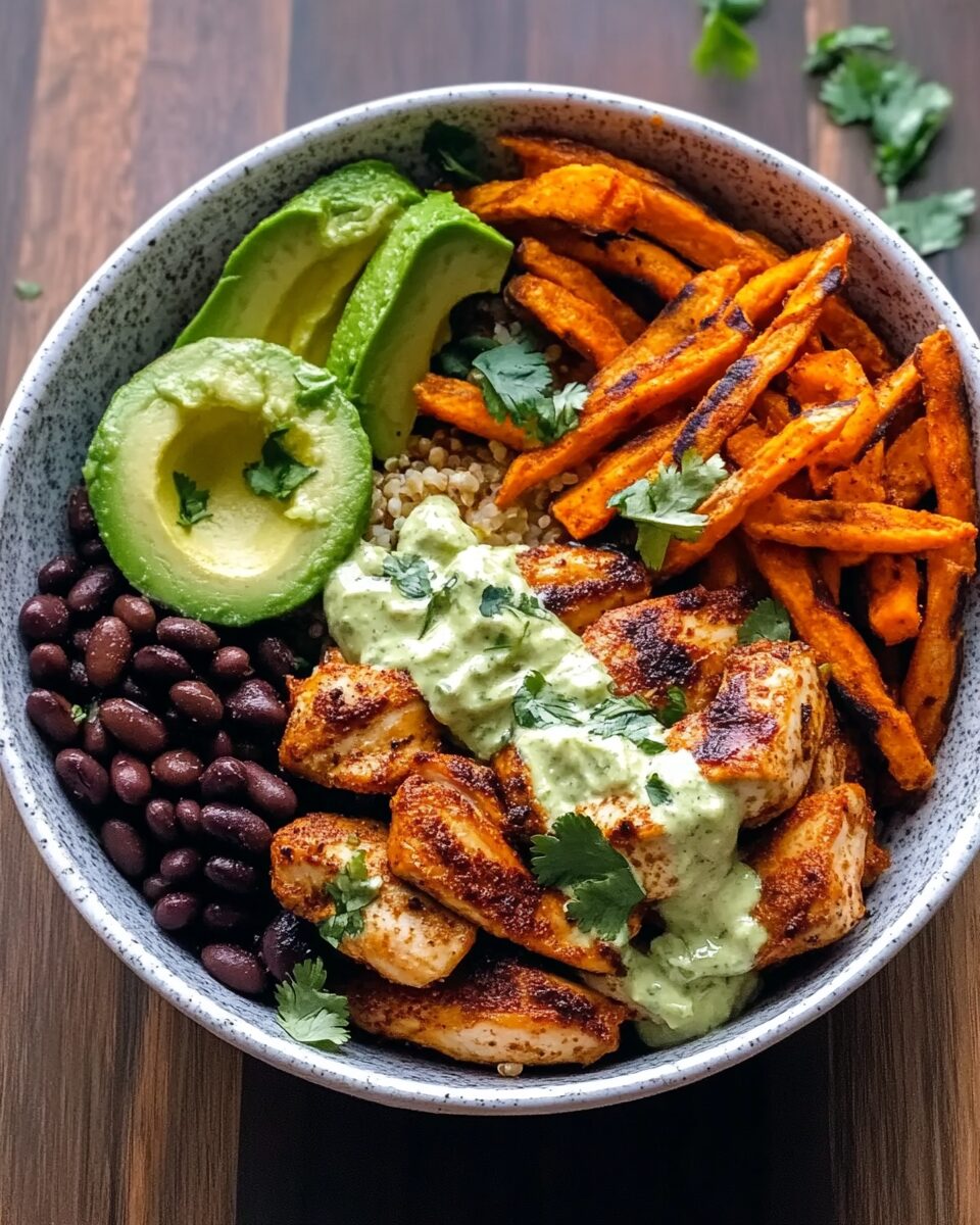 Peruvian Chicken Bowls with Crispy Sweet Potato Fries and Cilantro ...