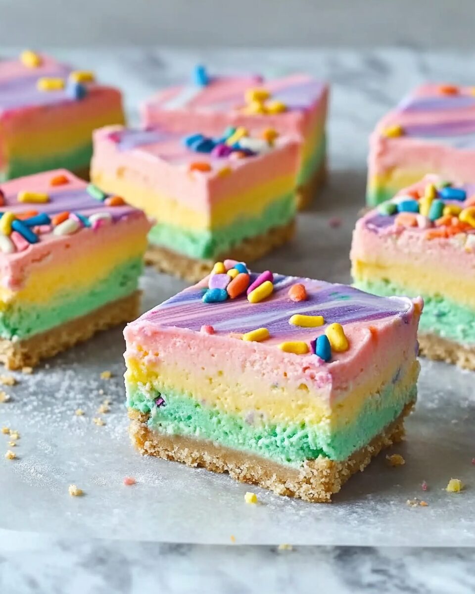Rainbow Cheesecake Bars - Sophia Recipes