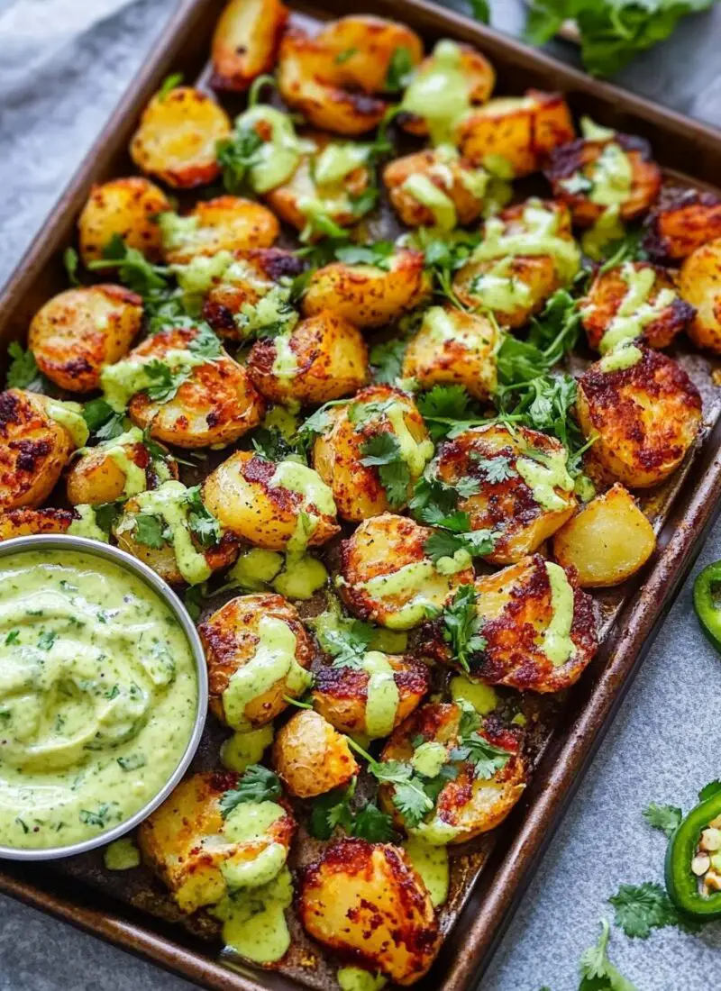 Crispy Smashed Sheet Pan Potatoes with Jalapeño Cilantro Aioli - Sophia ...