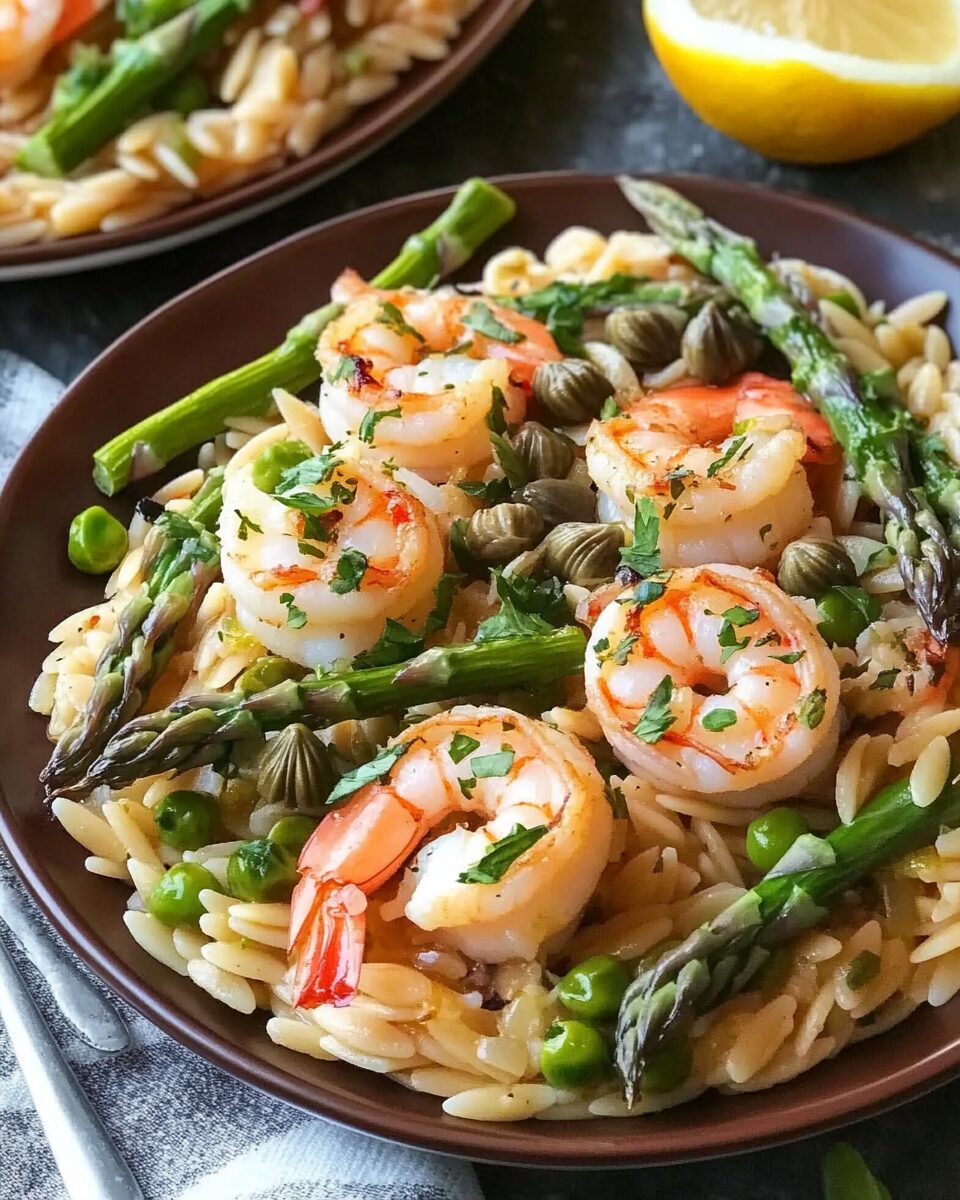 Lemon Shrimp Orzo with Asparagus - Sophia Recipes