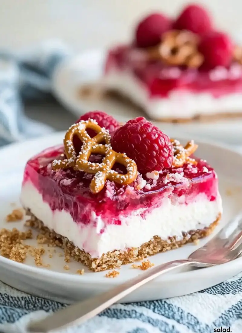 Raspberry Pretzel Jello Salad - Sophia Recipes