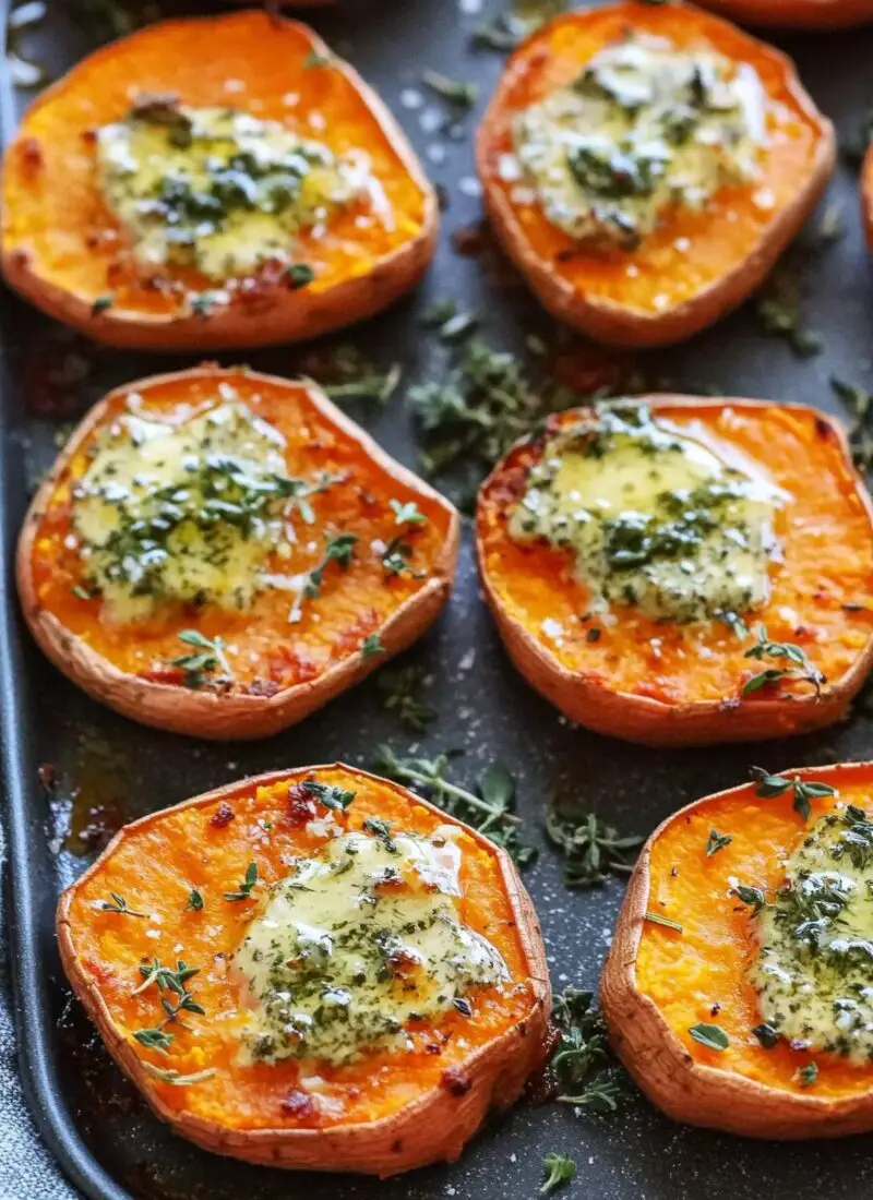 Roasted Sweet Potato Rounds with Garlic Herb Butter - Sophia Recipes