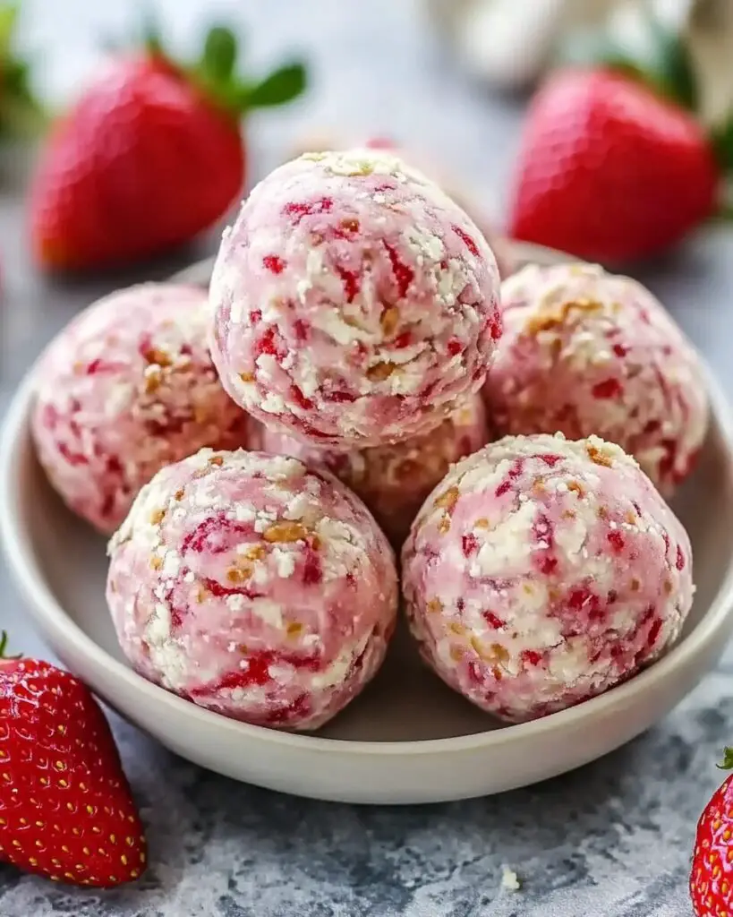 Strawberry Cheesecake Protein Balls - Sophia Recipes