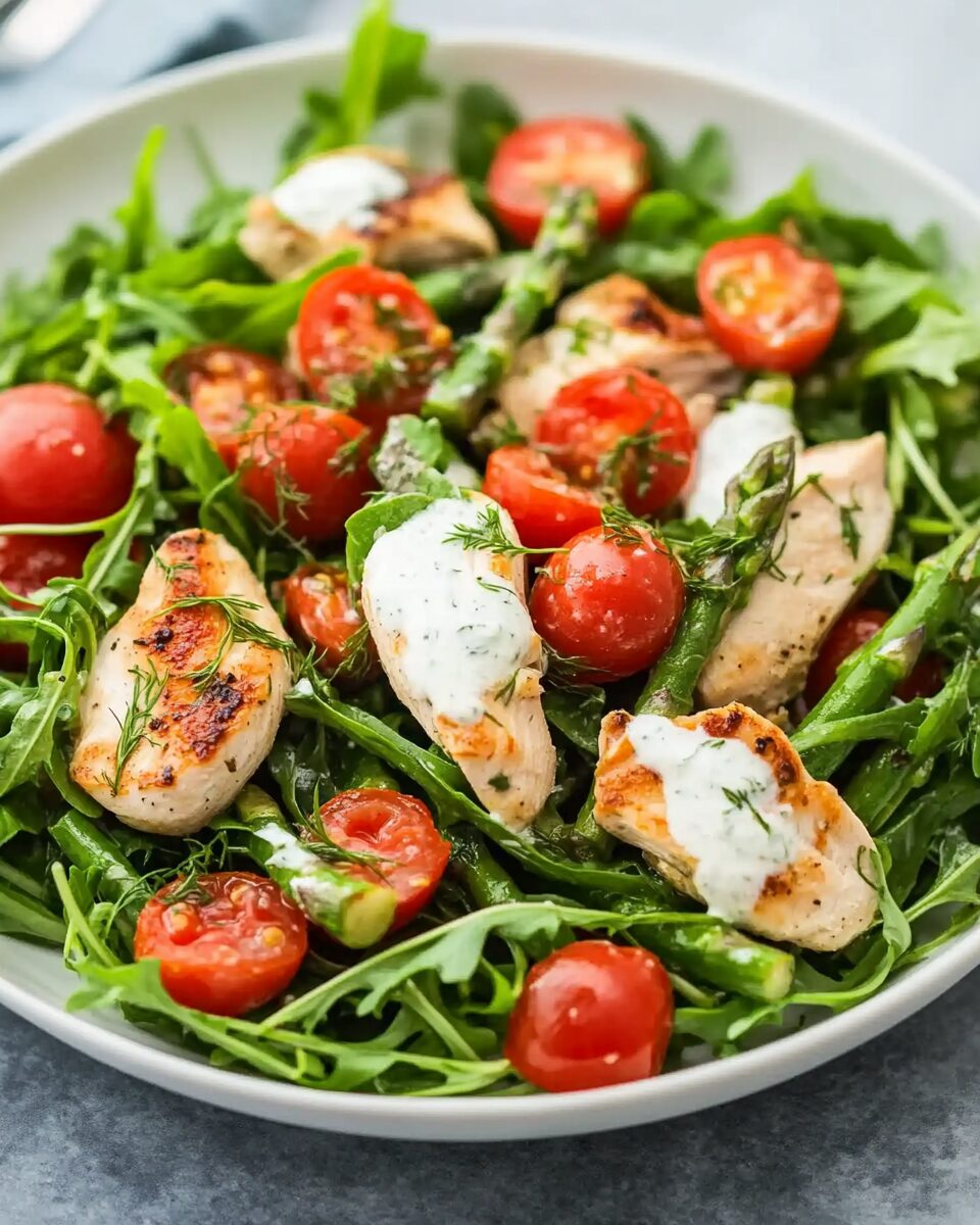 Chicken Salad Over Arugula with Creamy Dill Dressing - Sophia Recipes