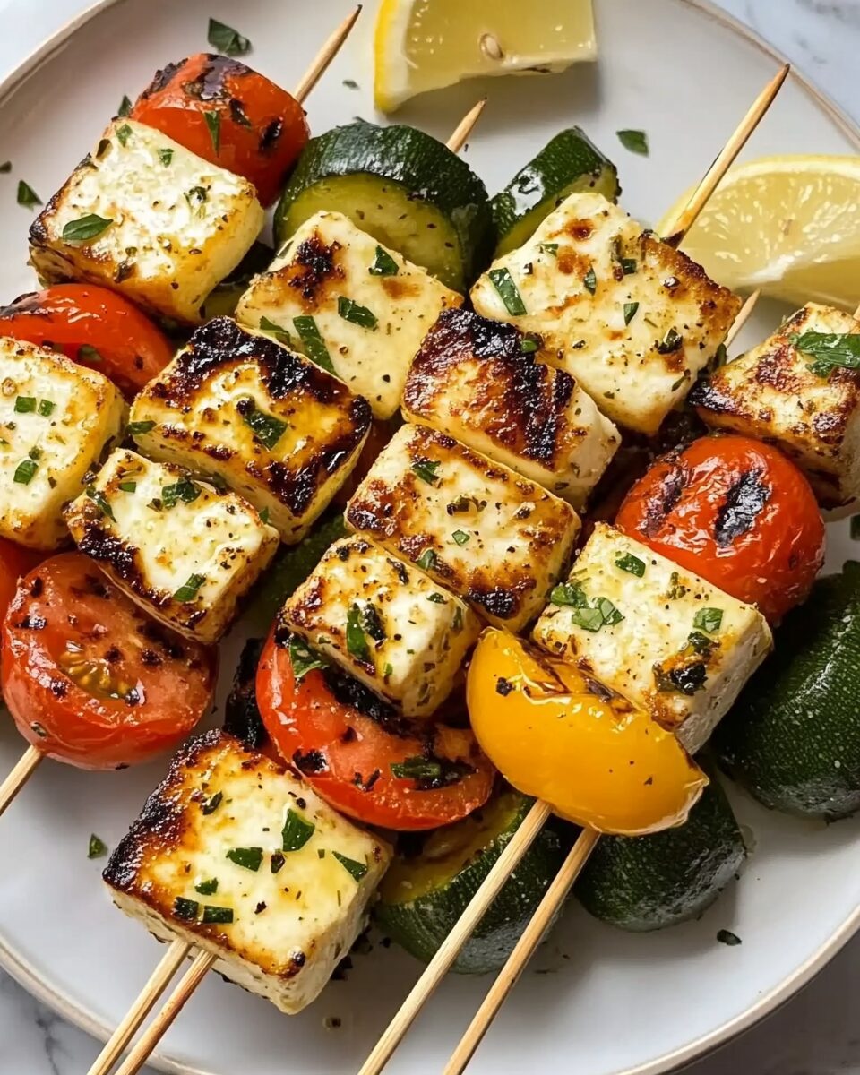 Grilled Halloumi and Vegetable Skewers - Sophia Recipes