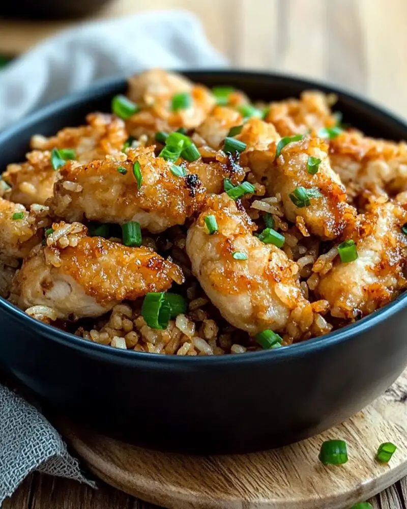 High Protein Crispy Garlic Chicken Fried Rice - Sophia Recipes