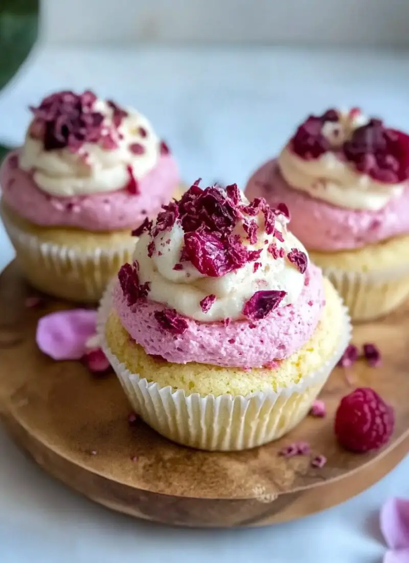 Rose Lychee Raspberry Cupcakes - Sophia Recipes