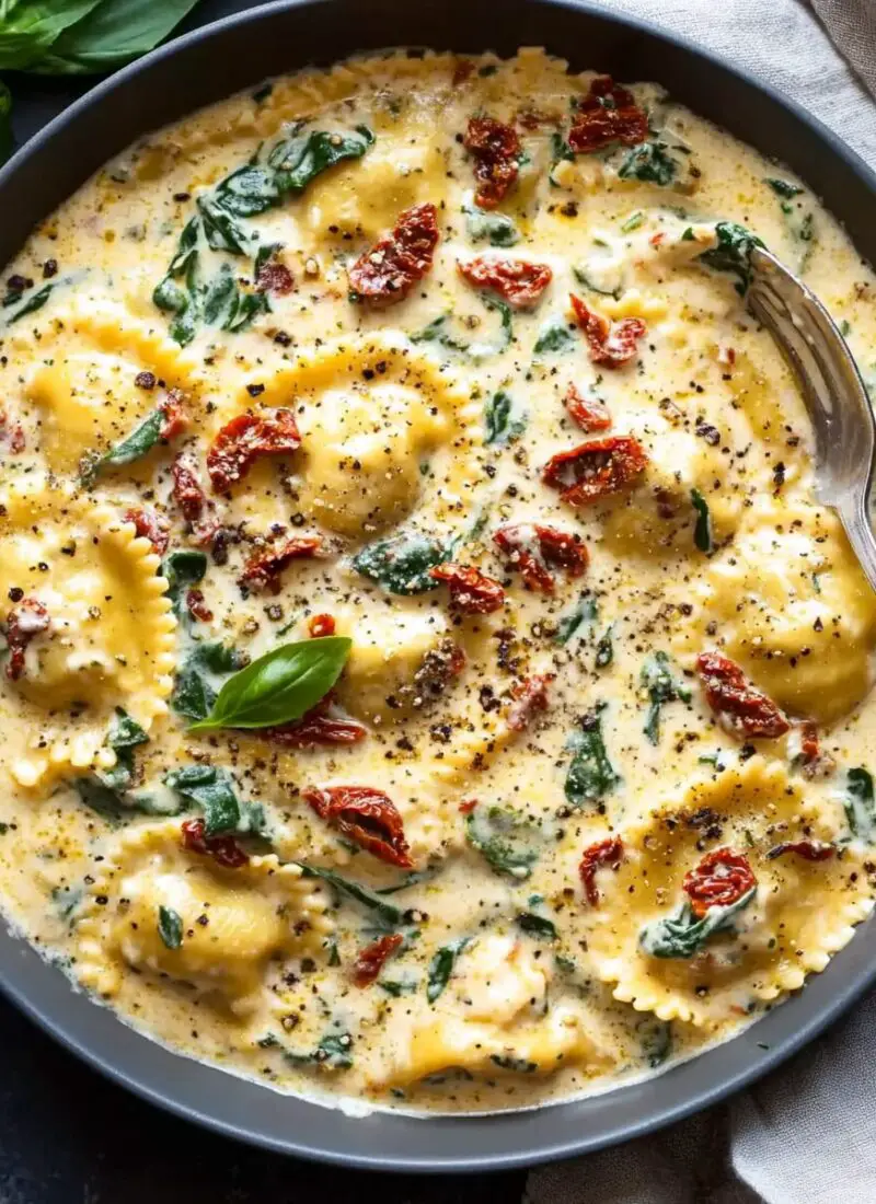 Creamy Sun-Dried Tomato and Spinach Ravioli - Sophia Recipes
