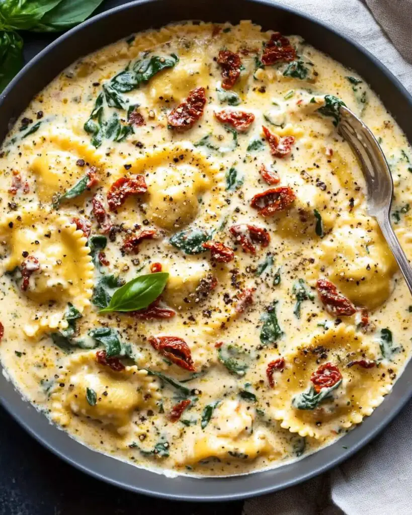 Creamy Sun-Dried Tomato and Spinach Ravioli - Sophia Recipes