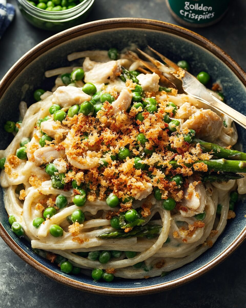 Garlic Cream Bucatini with Peas and Asparagus - Sophia Recipes