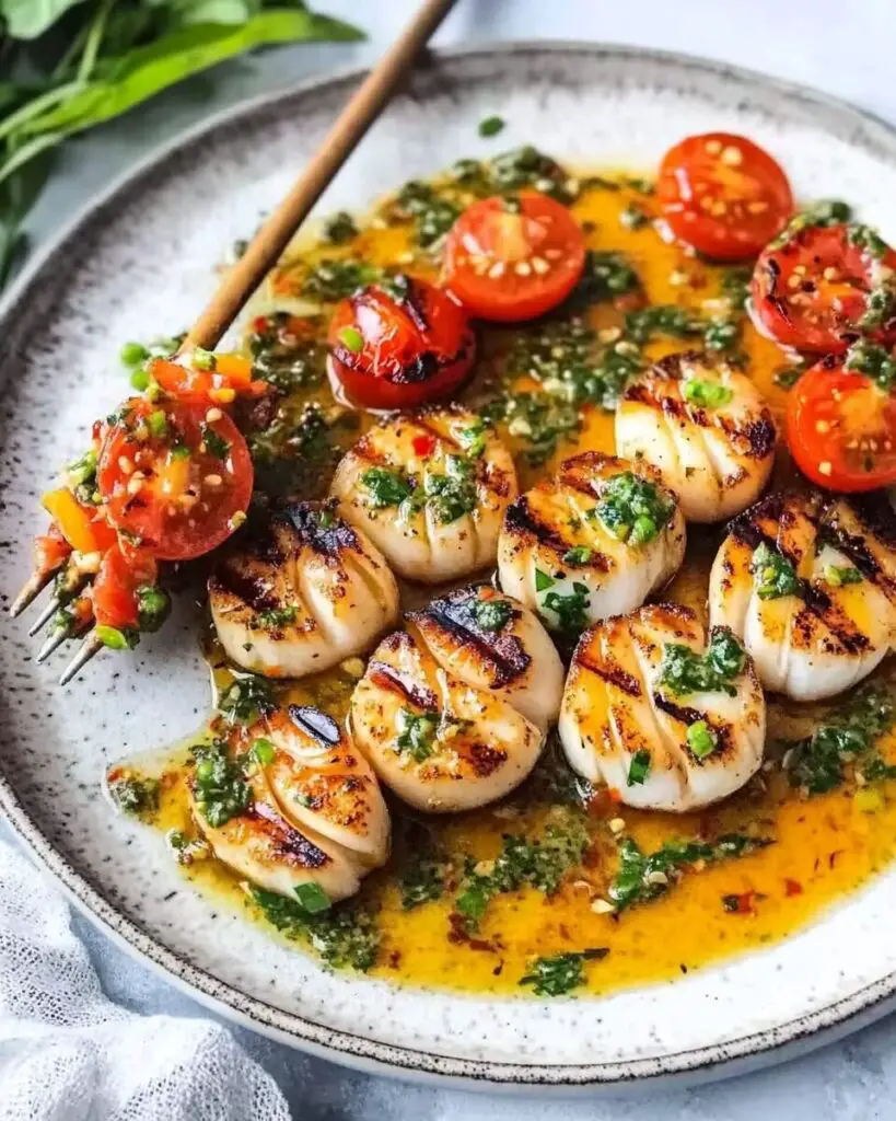 Grilled Scallops with Tomato Vinaigrette - Sophia Recipes