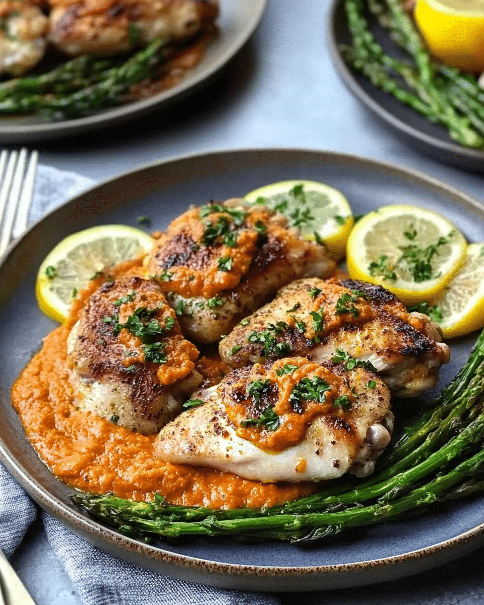 Lemony Chicken Thighs with Hazelnut Romesco - Sophia Recipes