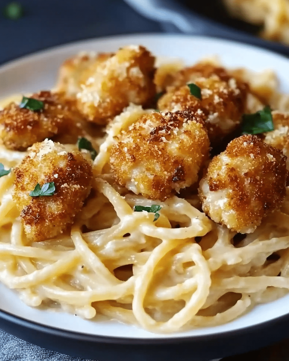 Golden Garlic Chicken Bites Over Creamy Parmesan Pasta - Sophia Recipes