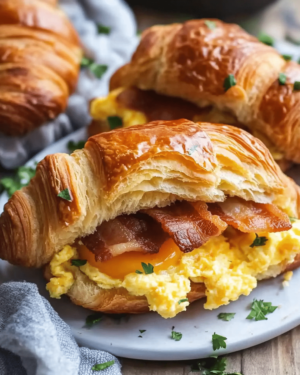 Bacon, Eggs, and Cheese Croissant Sandwiches - Sophia Recipes