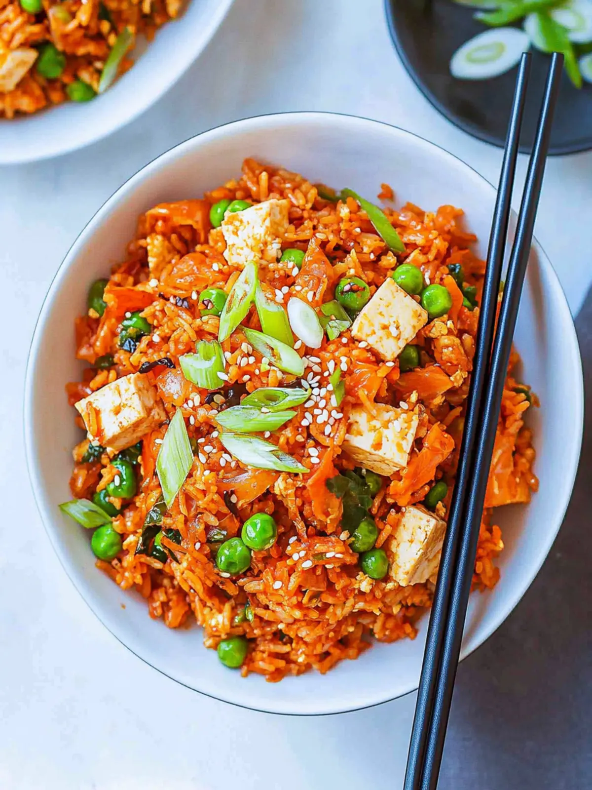 Deliciously Easy Vegan Kimchi Fried Rice with Tofu and Peas - Sophia ...